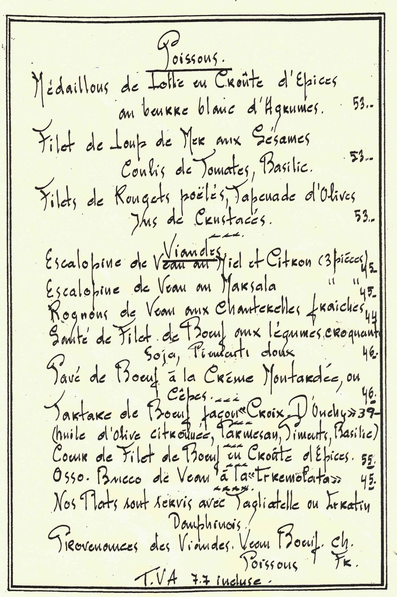 La Carte - Restaurant La Croix d'Ouchy